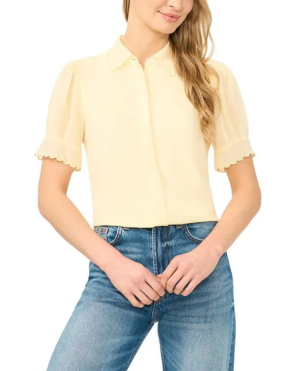 CECE DUPRAZ Scalloped Short Sleeve Shirt - Lemon Drop
