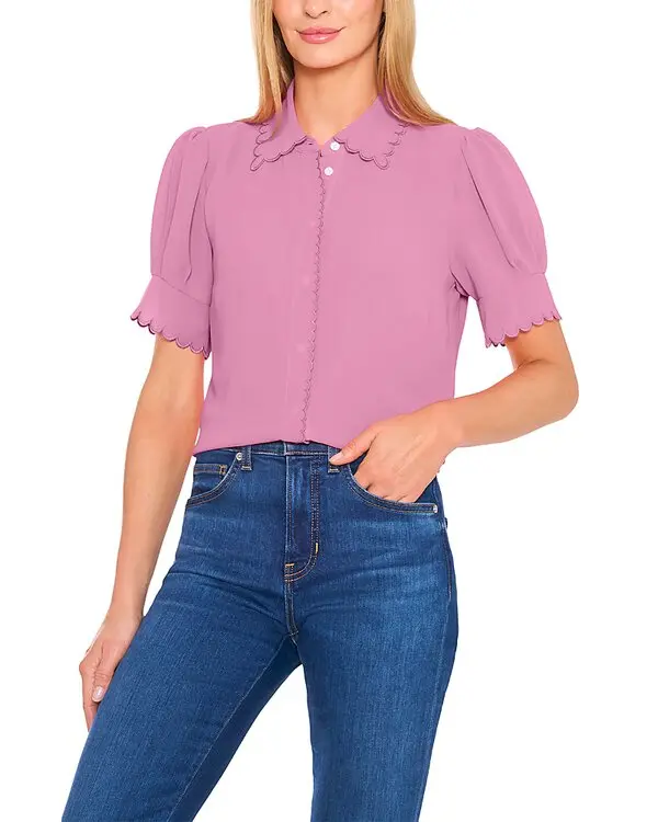 CECE DUPRAZ Scalloped Button Front Blouse - Mellow Rose