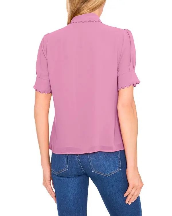 CECE DUPRAZ Scalloped Short Sleeve Shirt - Mellow Rose