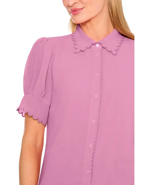CECE DUPRAZ Scalloped Short Sleeve Shirt - Mellow Rose