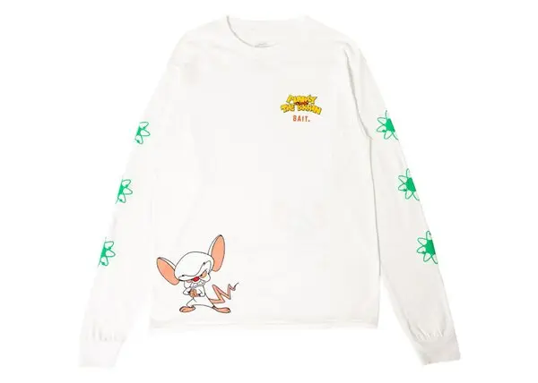 BAIT X Pinky And The Brain Logo Long Sleeve Tee Shirt - White