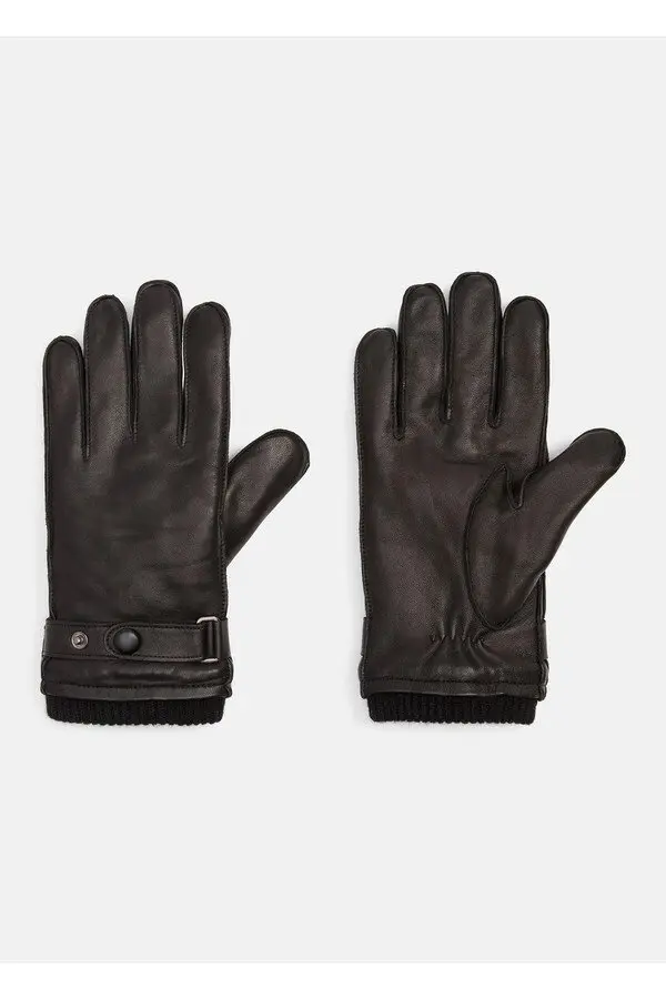 Vince Leather Gloves With Wrist-strap - Black