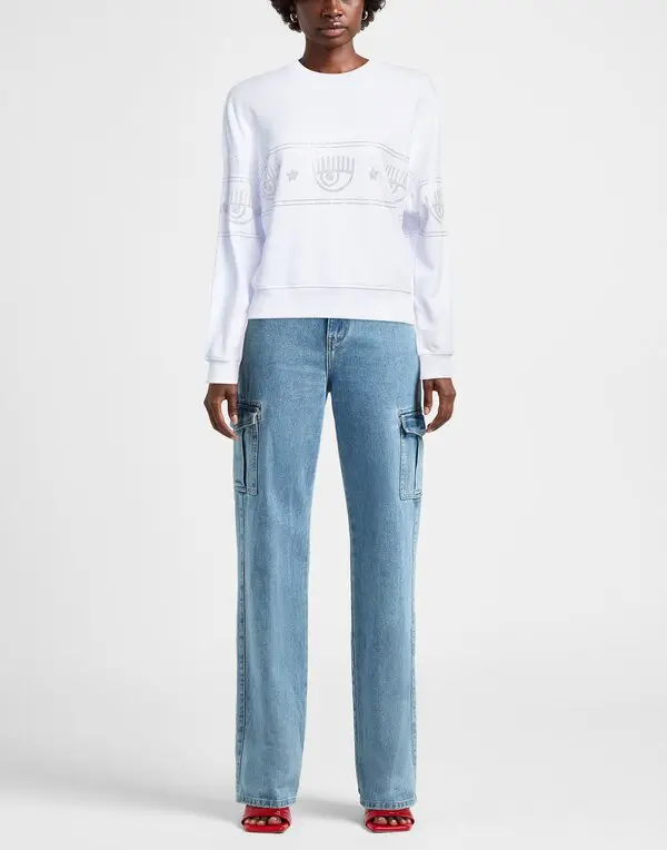 CHIARA FERRAGNI Sweatshirt With Crystal Embellishments - White