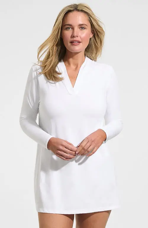 LANDS' END Cotton Jersey Long Sleeve Hooded Swim Cover-up Mini Dress - White