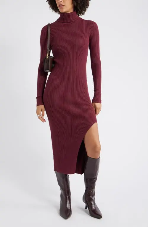 knee length dresses for ladies Rib Knit Turtleneck Contour Dress Dusk Blue / Xs main image 1