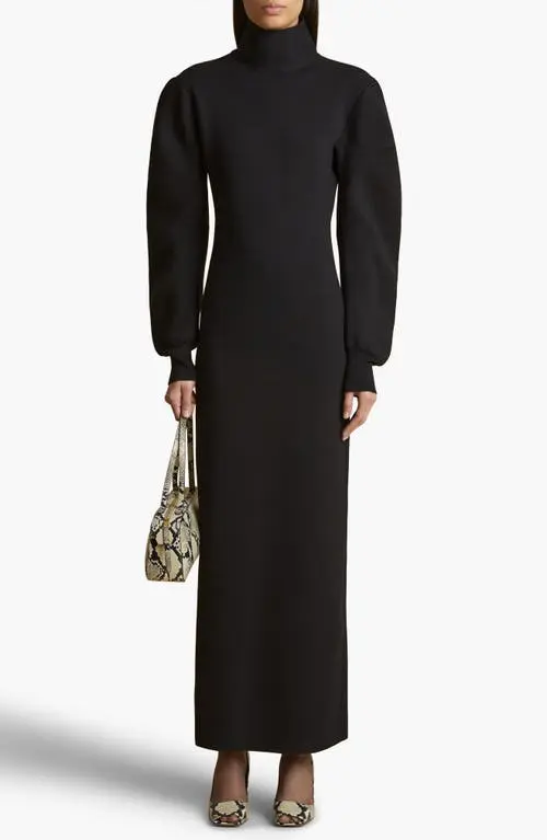 Khaite Storm Long Sleeve Merino Wool Blend Turtleneck Sweater Dress