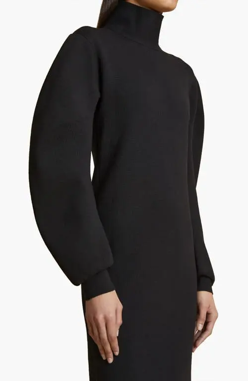Khaite Storm Long Sleeve Merino Wool Blend Turtleneck Sweater Dress