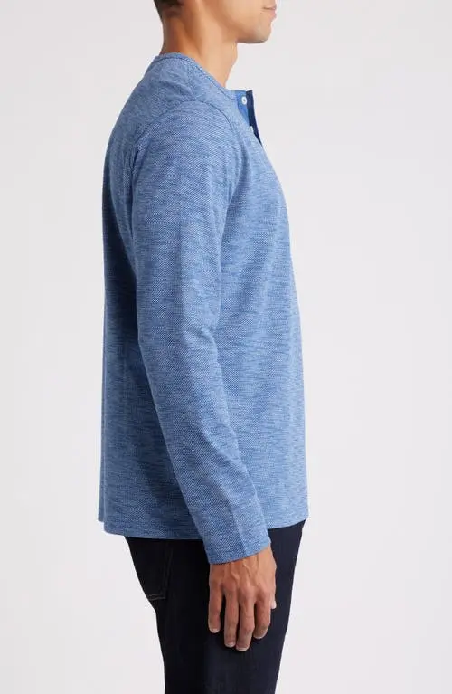 Stone Rose Performance Piqué Henley - Denim Blue