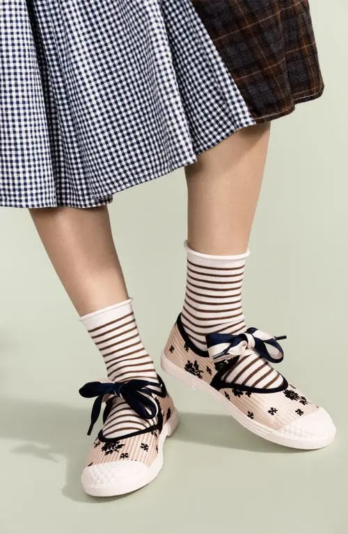 Hansel From Basel Nautical Stripe Crew Socks - Mocha
