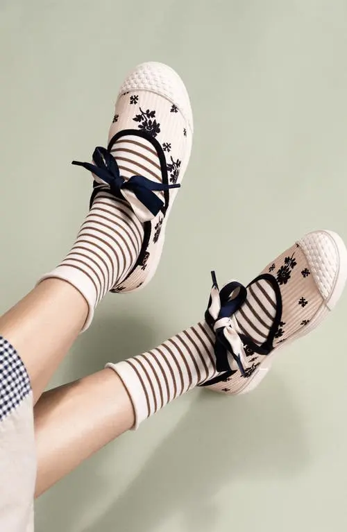 Hansel From Basel Nautical Stripe Crew Socks - Mocha