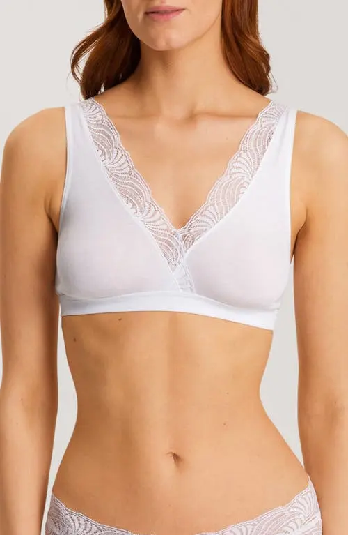Hanro Cotton Delight Wireless Lace Trim Soft Cup Bra - White