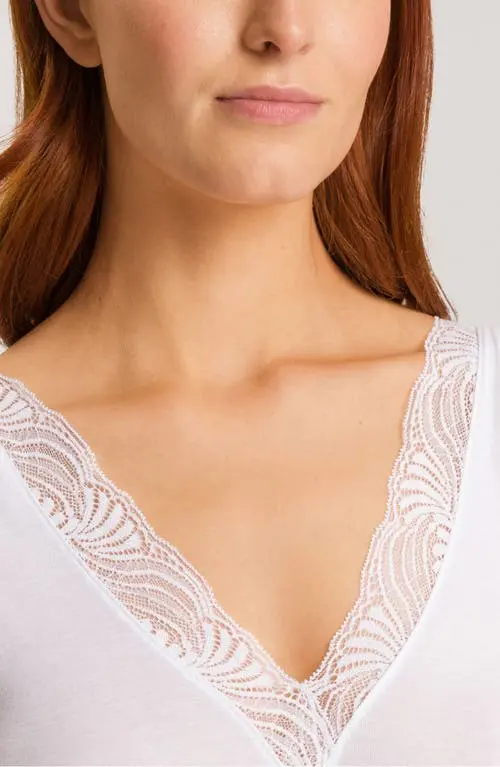 Hanro Cotton Delight Wireless Lace Trim Soft Cup Bra - White