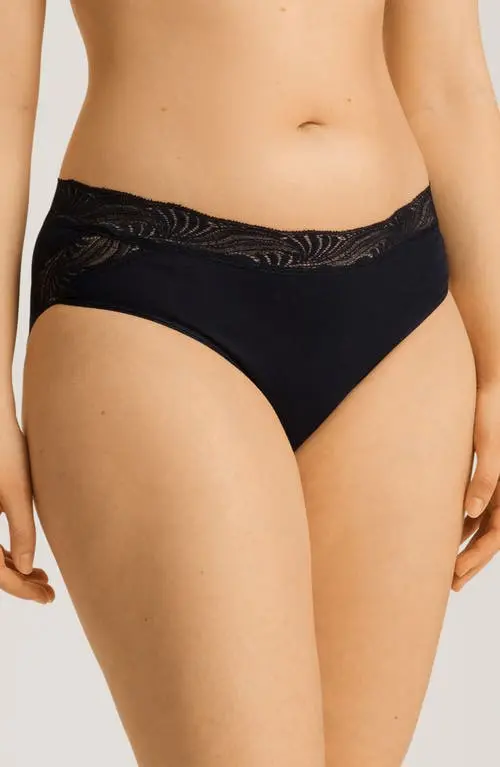 Hanro Cotton Delight Lace Trim High Cut Briefs - Black