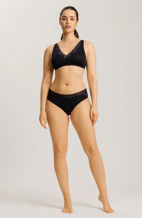 Hanro Cotton Delight Lace Trim High Cut Briefs - Black
