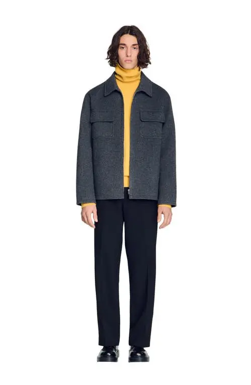 Sandro Zipped Overshirt - Heather Charcoal