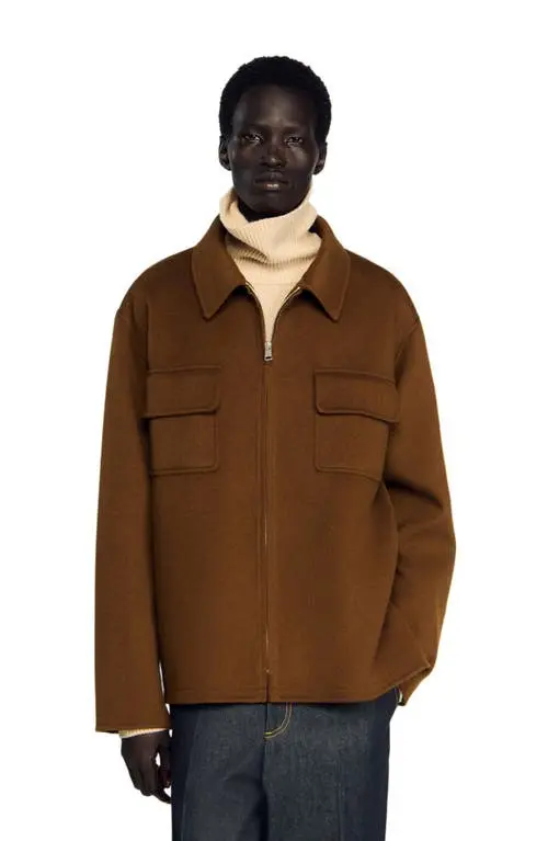 Sandro Zipped Overshirt - Tobacco Brown