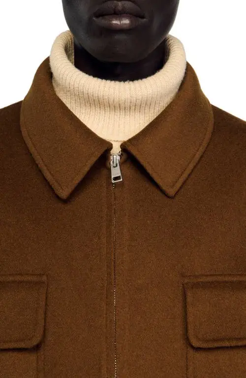 Sandro Zipped Overshirt - Tobacco Brown