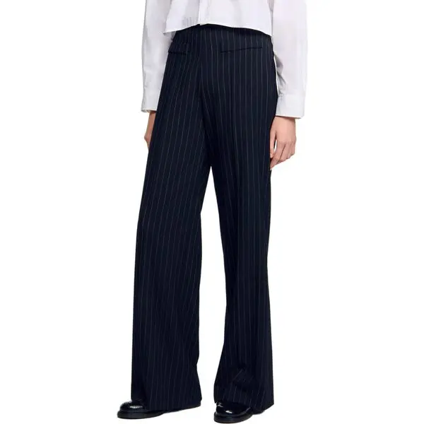 Sandro Pinstripe Wide-leg Trousers - Black