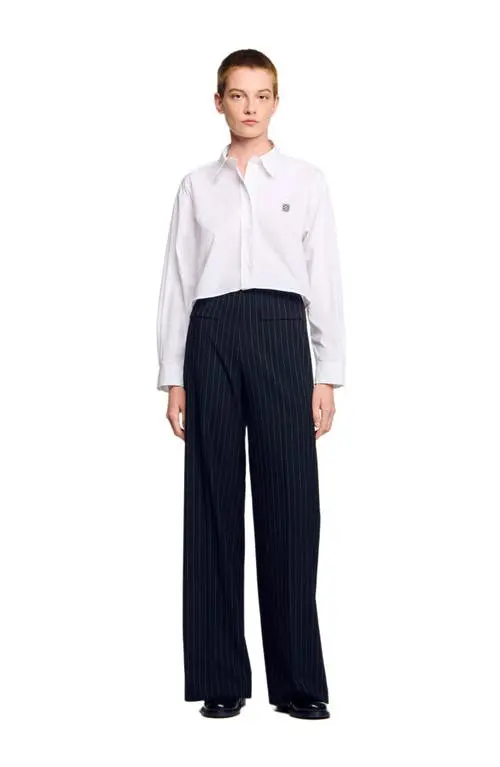 Sandro Pinstripe Wide-leg Trousers - Black