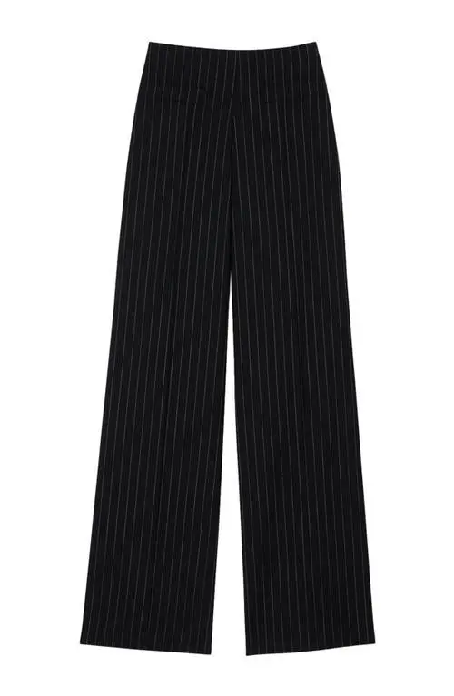 Sandro Pinstripe Wide-leg Trousers - Black