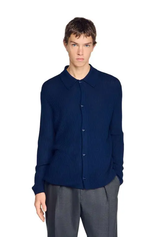 Sandro Rib Knit Collared Shirt