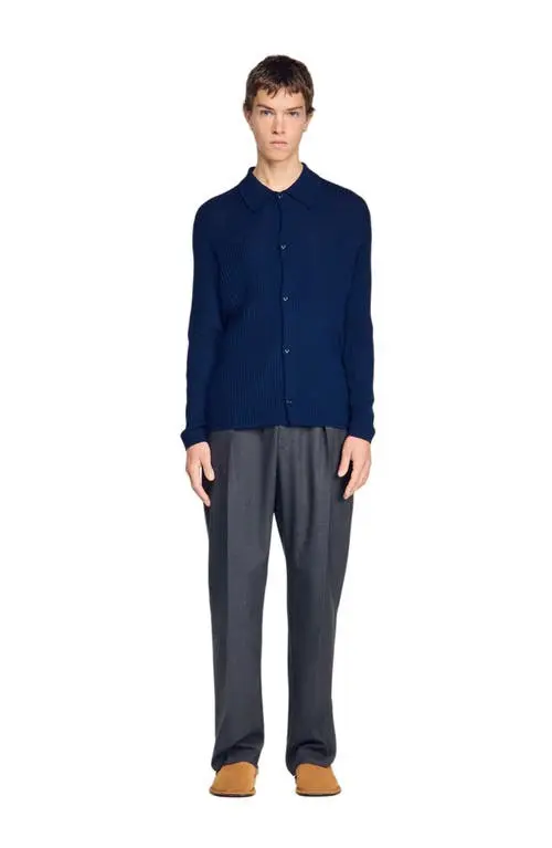 Sandro Rib Knit Collared Shirt