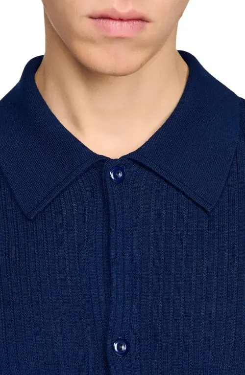 Sandro Rib Knit Collared Shirt