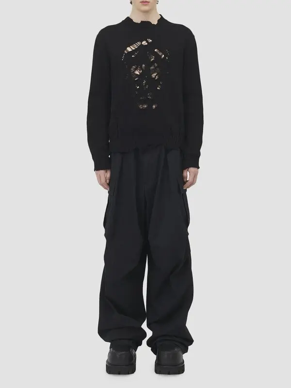Alexander McQueen Distressed Skull Crewneck Cotton Sweater