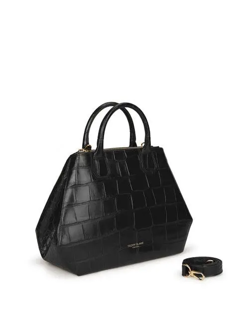 TEDDY BLAKE Vera Croco 14" Top Handle Bag - Black/red