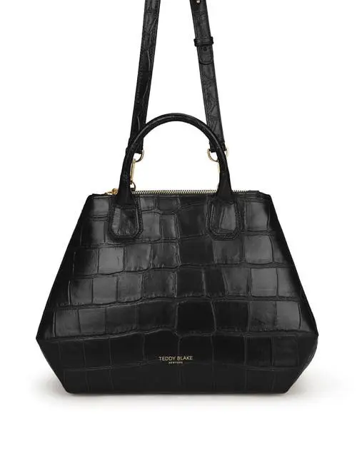 TEDDY BLAKE Vera Croco 14" Top Handle Bag - Black/red