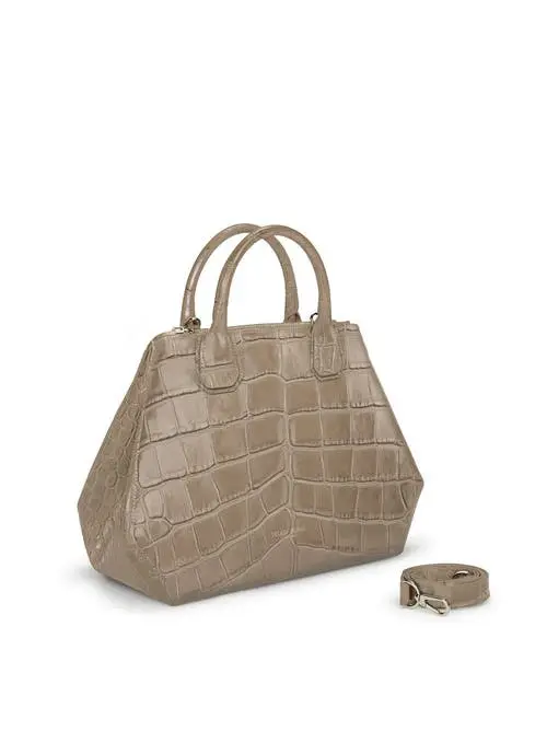 TEDDY BLAKE Vera Croco 14" Top Handle Bag - Lightbeige