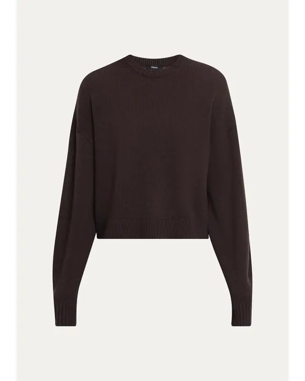 Theory Cashmere Crewneck Cropped Sweater - Cacao