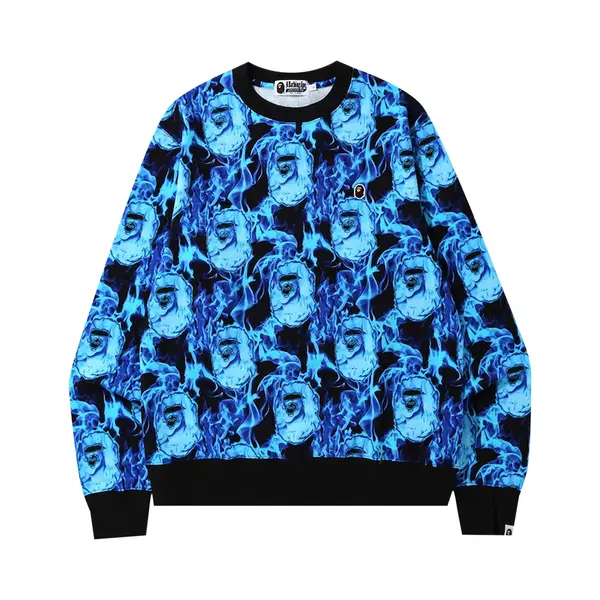 A BATHING APE Flame Wide Crewneck - Blue