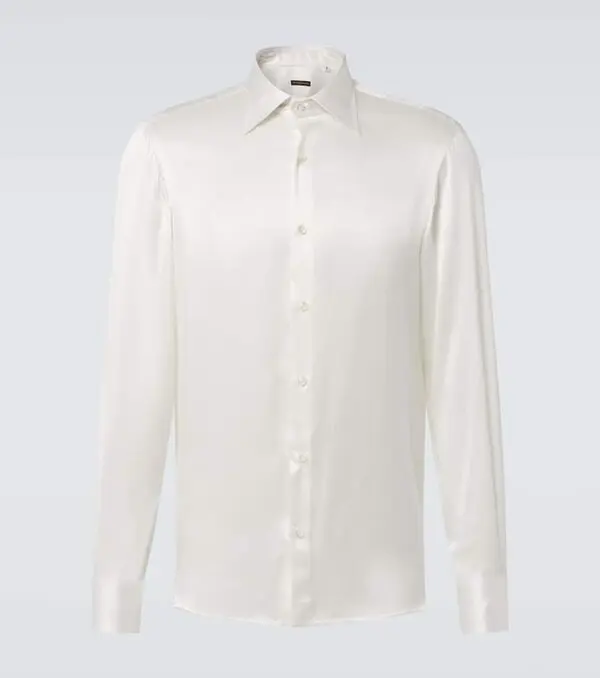 Rubinacci Silk Satin Tuxedo Shirt - White