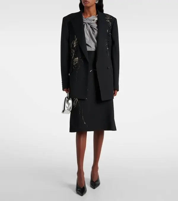 JACQUES WEI Sequined Wool Pencil Skirt