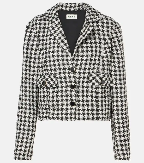 Rixo Houndstooth Cropped Jacket - Black