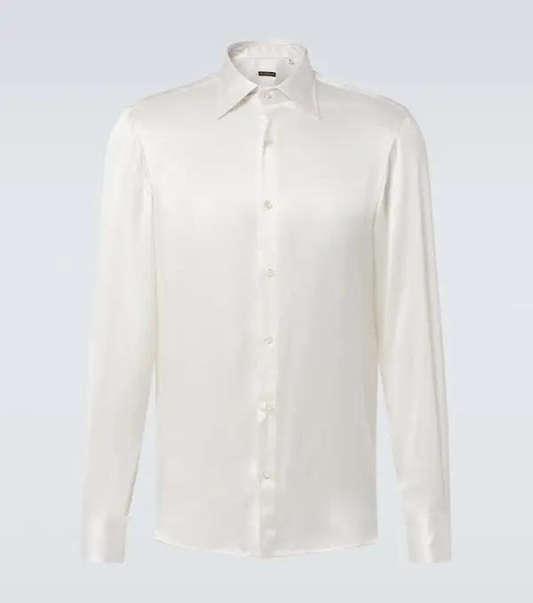 Rubinacci Silk Satin Tuxedo Shirt - White
