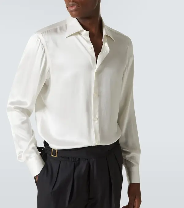 Rubinacci Silk Satin Tuxedo Shirt - White