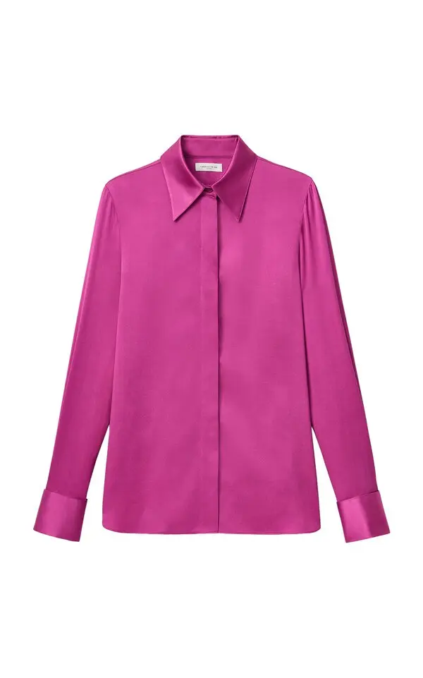 Lafayette 148 New York Silk Charmeuse Shirt - Fuchsia