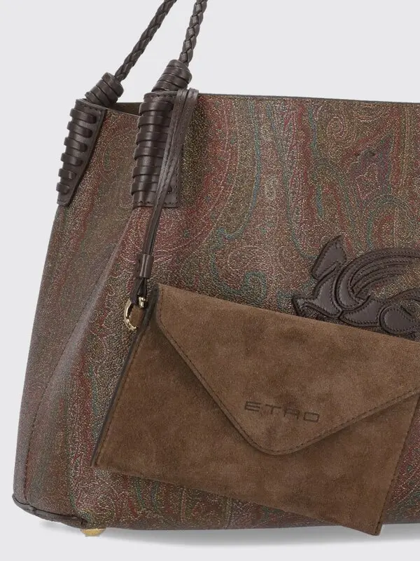 Etro Paisley Print Leather Shoulder Bag - Brown