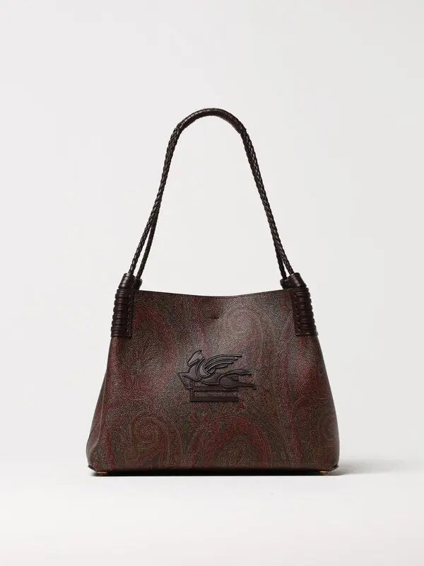 Etro Paisley Print Leather Shoulder Bag - Brown