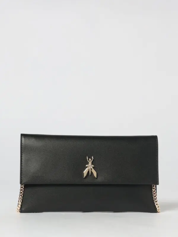 Patrizia Pepe Leather Clutch With Metallic Mesh Strap - Black