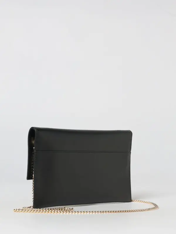 Patrizia Pepe Leather Clutch With Metallic Mesh Strap - Black