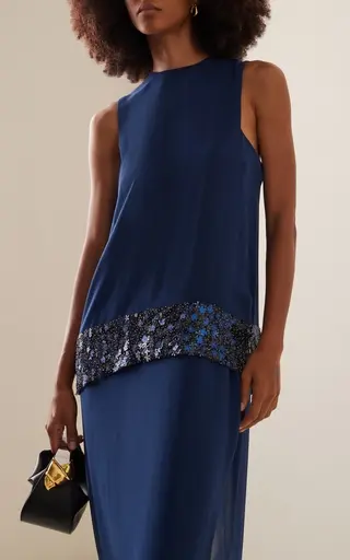 Delpozo Sequined Satin Gown - Navy