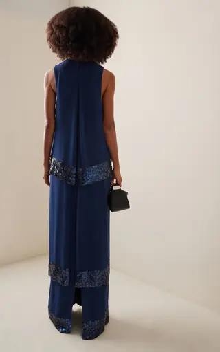 Delpozo Sequined Satin Gown - Navy