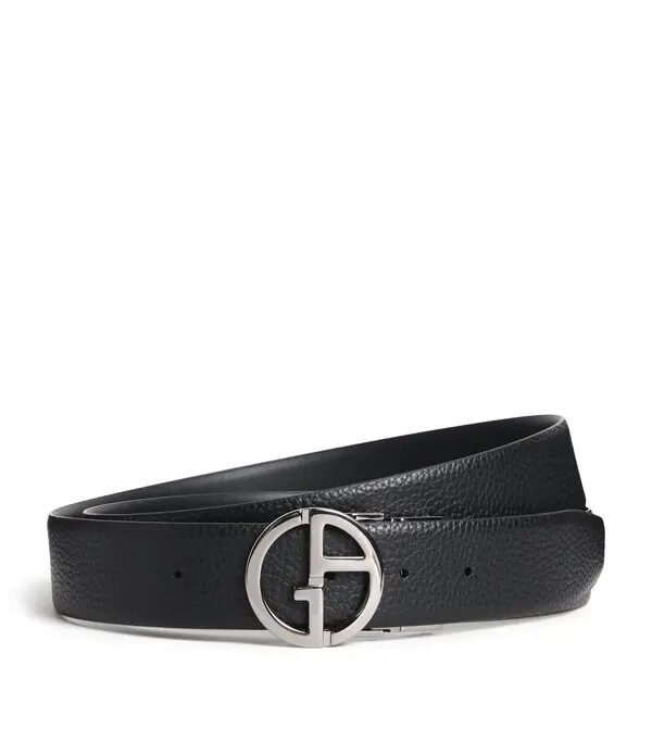 Giorgio Armani Leather Belt With Logo Buckle - Black