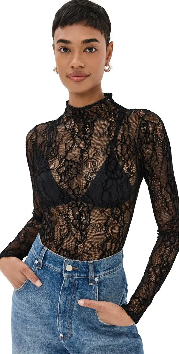 Good American Lace Long Sleeve Bodysuit