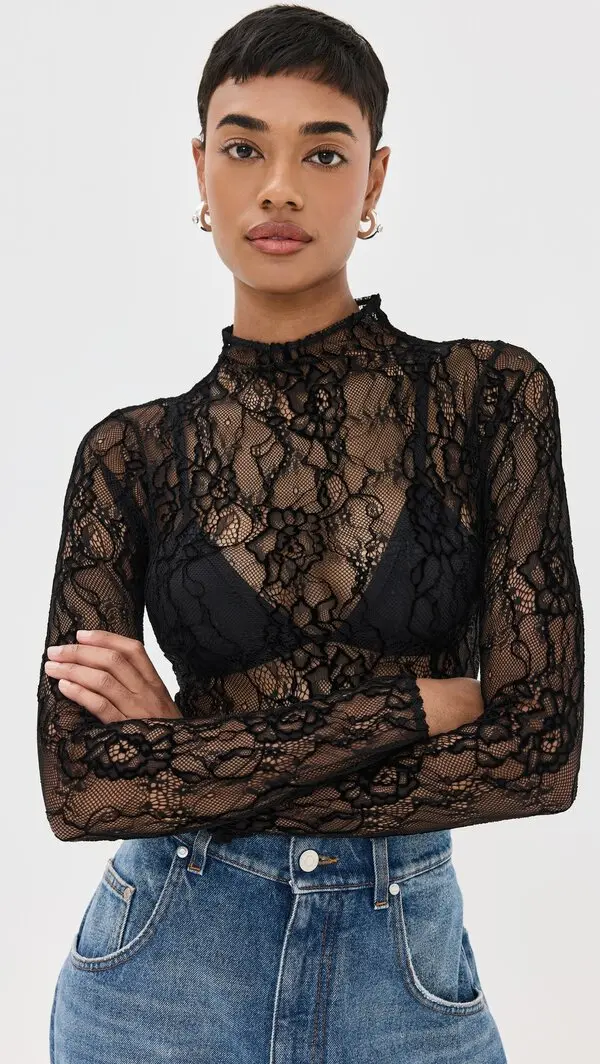 Good American Lace Long Sleeve Bodysuit