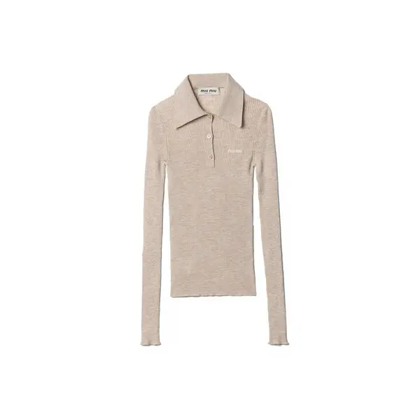Miu Miu Cashmere And Silk Knit Polo Shirt - Sand Beige
