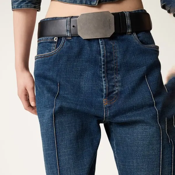 Miu Miu Stretch Denim Trousers - Navy | Editorialist